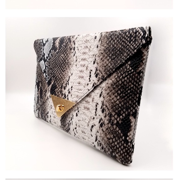 Bags | Vegan Leather Snake Print Envelope Clutch Bag | Poshmark